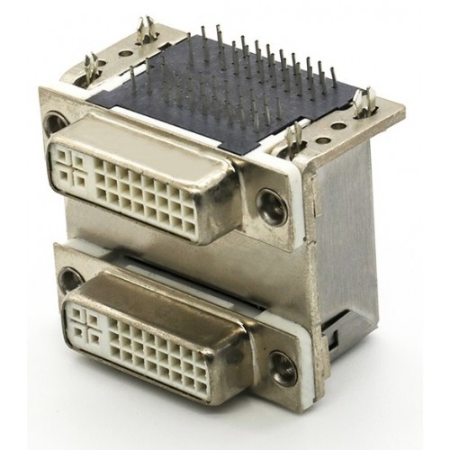 Dual DVI 24+5 Female Right Angle PCB Mount Shielded With Shell Full ...